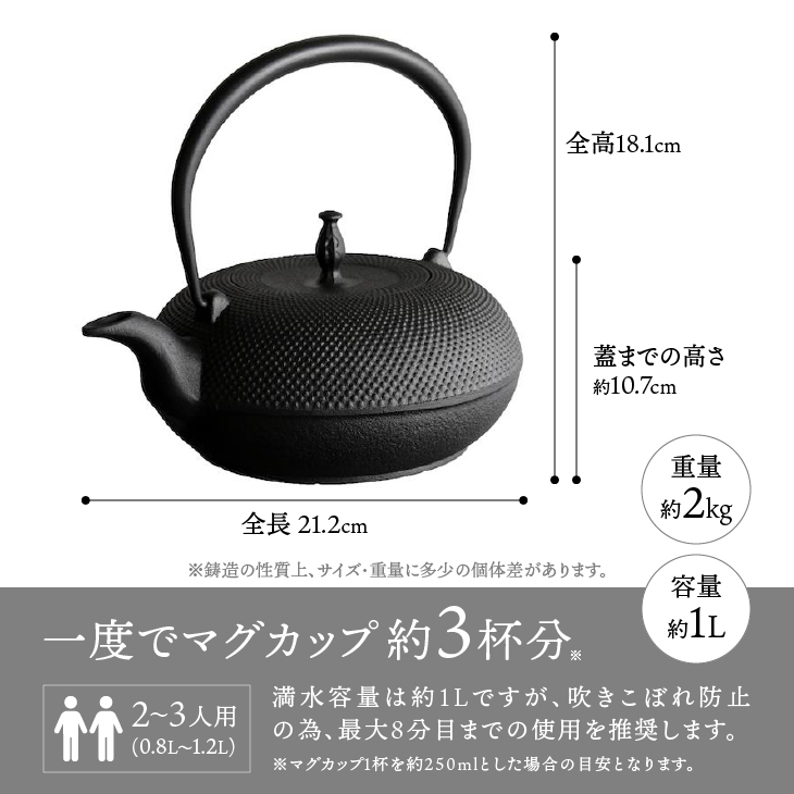 南部鉄器 鉄瓶 東雲アラレ 1.0L 【OIGEN 作】 IH調理器 伝統工芸品 白湯がオススメ！ やかん ケトル キッチン用品 食器 日用品 雑貨[Z0019]: 奥州市ANAのふるさと納税 ...